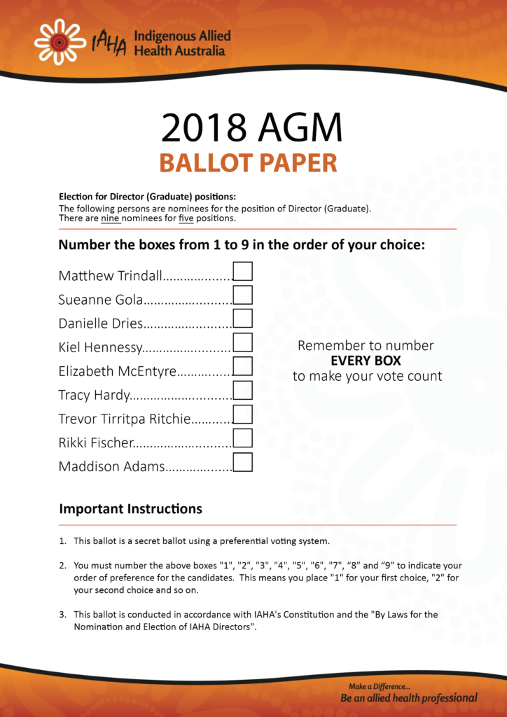 2018 AGM Ballott Paper - Indigenous Allied Health Australia